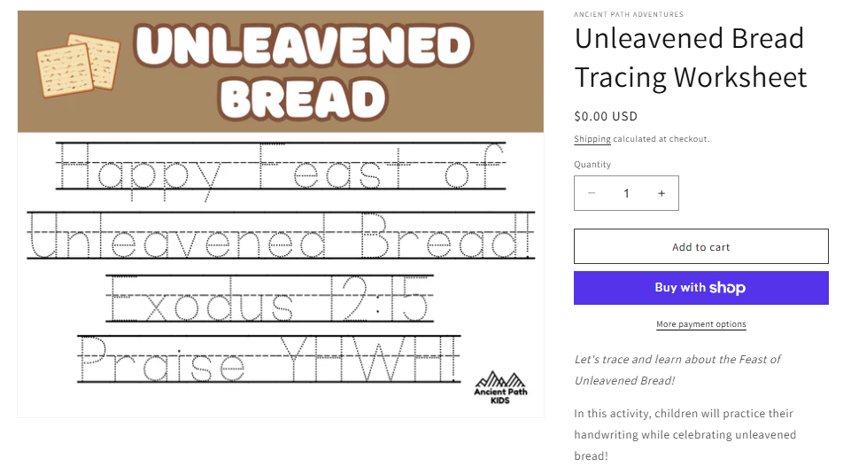 Unleavened Bread Tracing Worksheet - Yahuah Youth
